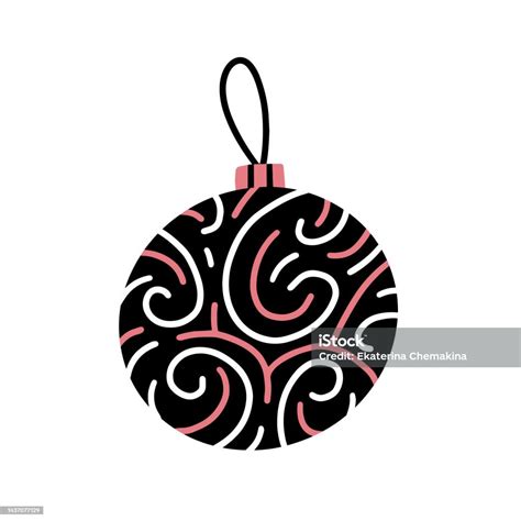 다양한 라인과 간단한 낙서 스타일의 멀티 컬러 크리스마스 트리 장난감 공 흰색 배경에 격리된 그림 개체입니다 0명에 대한 스톡 벡터 아트 및 기타 이미지 Istock