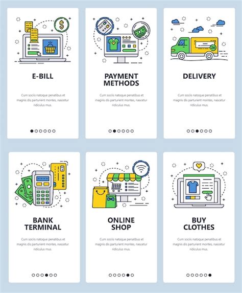 Premium Vector Vector Web Site Linear Art Onboarding Screens Template Online Shopping And