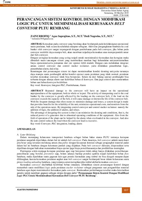 Pdf Perancangan Sistem Kontrol Dengan Modifikasi Logic Plc Untuk Meminimalisasi Kerusakan Belt