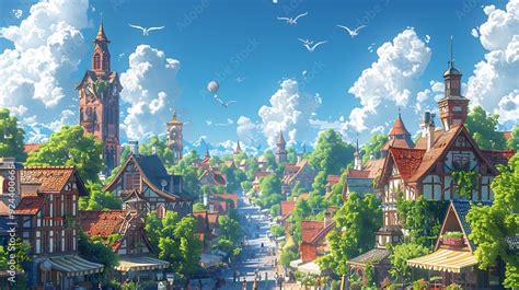 A Bustling Fantasy City With Tall Whimsical Towers Flying Ships And