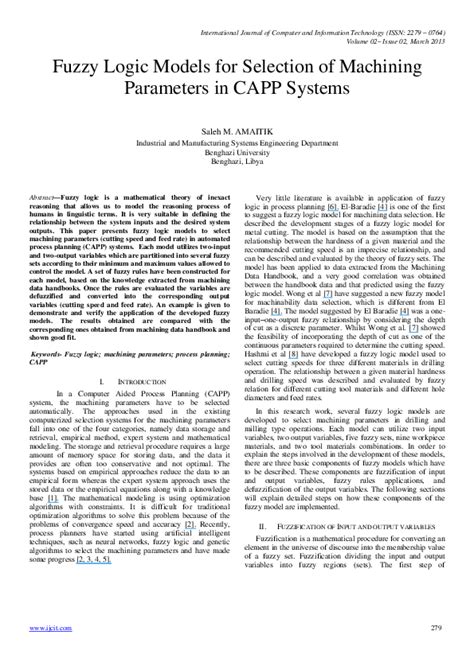 Pdf Fuzzy Logic Models For Selection Of Machining Parameters In Capp