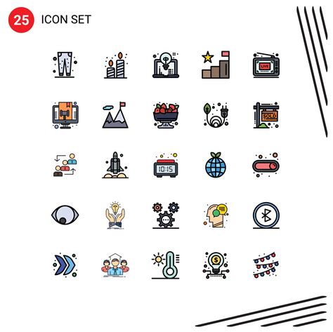 25 Universal Filled Line Flat Colors Set For Web And Mobile Applications Broadcast Graph Party