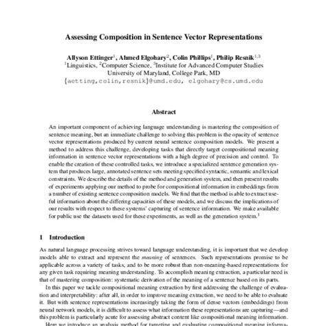 Assessing Composition In Sentence Vector Representations Acl Anthology