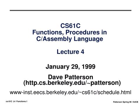 Ppt Cs61c Functions Procedures In Cassembly Language Lecture 4