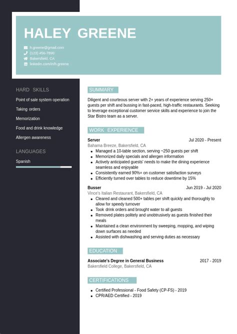 Server Resume Example Jobseeker