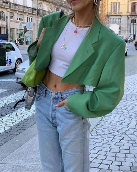 Trendy Short Blazer Jacket For Women Trendy Green Streetwear