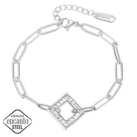 Стоманена синджирна гривна ромб с циркони Encanto Bg