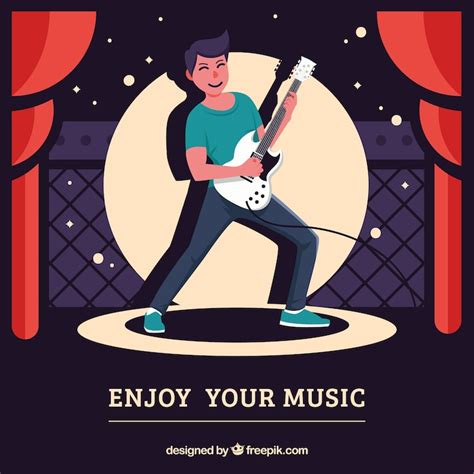 기타를 연주하는 소년의 배경 무료 벡터