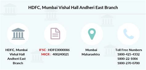 Hdfc Mumbai Vishal Hall Andheri East Ifsc Code Hdfc0000086