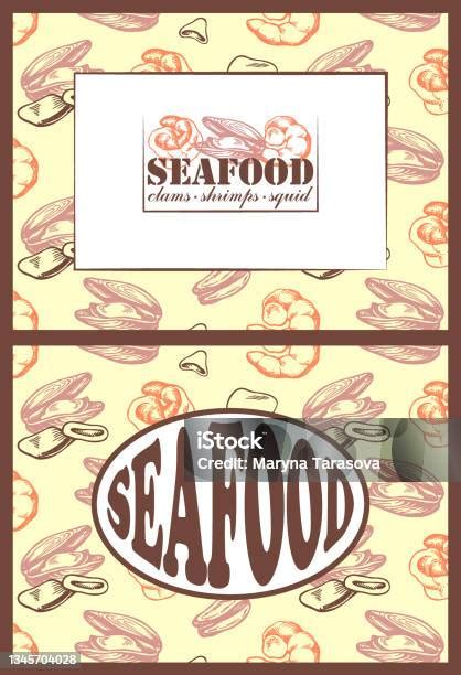 스케치 드로잉 해산물 포스터 세트 라인 아트 해양 생물 배너 손으로 그린 오징어 조개 새우 새우를 윤곽을 잡습니다 고풍스런에 대한 스톡 벡터 아트 및 기타 이미지 Istock