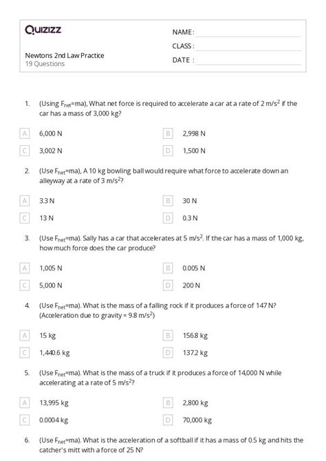 50 Newtons Second Law Worksheets On Quizizz Free And Printable