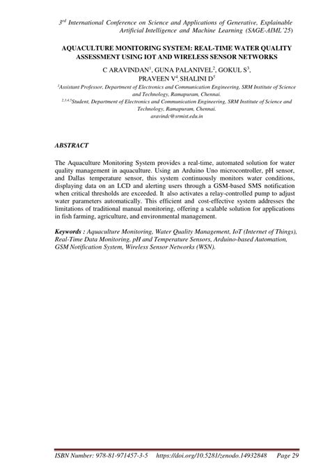 Pdf Aquaculture Monitoring System Real Time Water Quality Assessment Using Iot And Wireless