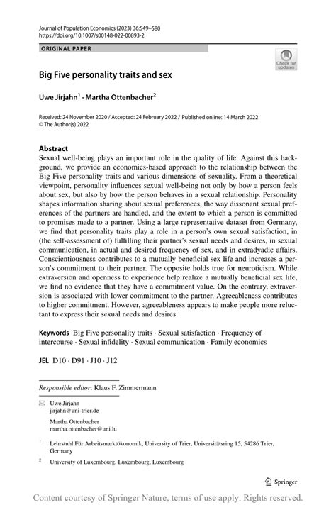 Pdf Big Five Personality Traits And Sex