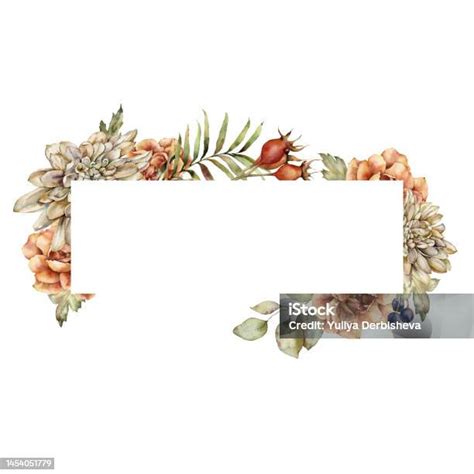 달리아 장미 열매 및 나뭇잎의 수채화 가을 프레임 흰색 배경에 격리된 손으로 그린 초원 꽃 디자인 인쇄 직물 또는 배경에 대 한 꽃 야생 그림입니다 0명에 대한 스톡 벡터