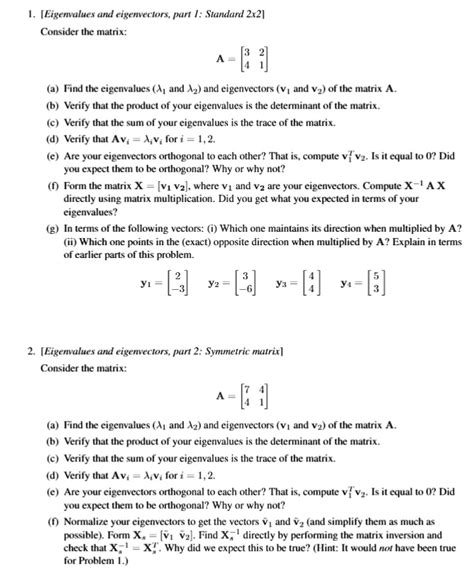 Texts Please Answer Question 1 And 2 In Detail 1 Eigenvalues And Eigenvectors Part 1 Standard