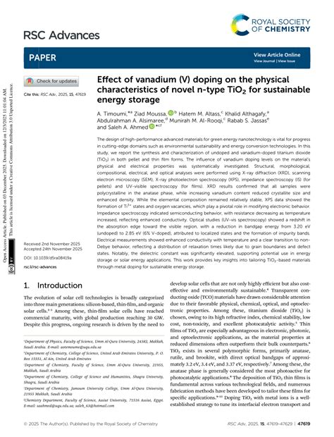 Pdf Effect Of Vanadium V Doping On The Physical Characteristics Of