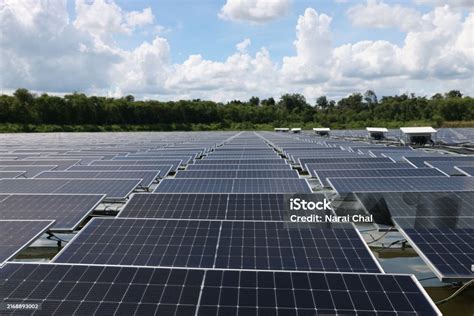 Floating Solar Panels Installed On Water Floating Solar Cell Stock