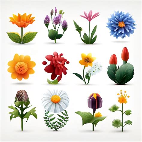 Premium Photo Illustration Set Of Flowers And Leaf Vector Style For