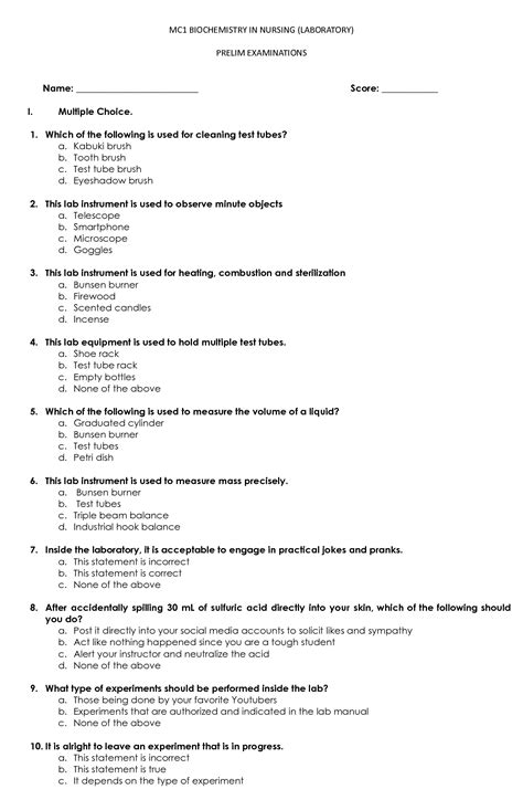 SOLUTION Biochem Lab Prelim Exam Studypool