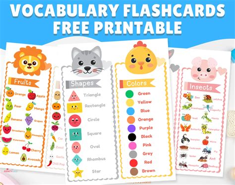 182 Printable Flashcards Vocabulary Phonics Cards Educational Images