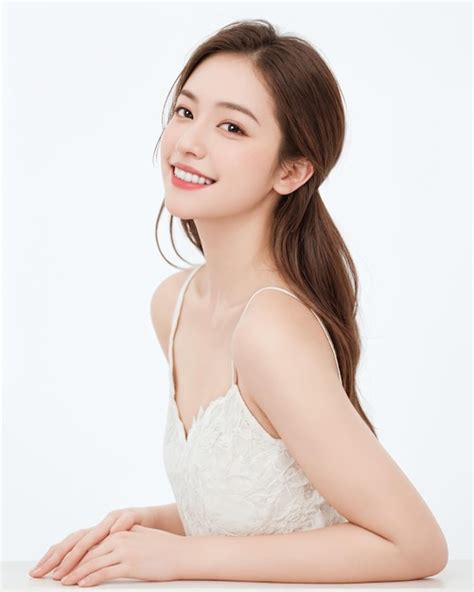 A Woman In A White Dress Posing For A Photo Premium Ai Generated Image