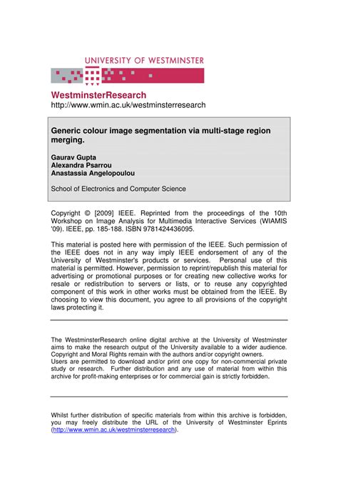 pdf generic colour image segmentation via multi stage region merging