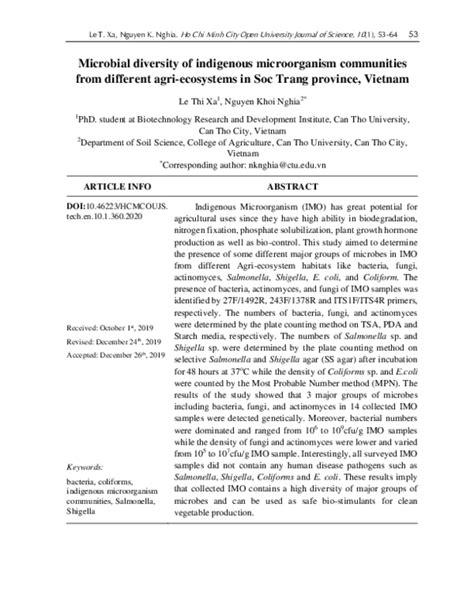 Pdf Microbial Diversity Of Indigenous Microorganism Communities From