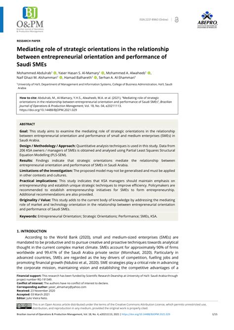Pdf The Mediating Role Of Strategic Orientations In The Relationship Between Entrepreneurial