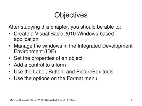 Ppt Microsoft Visual Basic 2010 Reloaded Fourth Edition Powerpoint