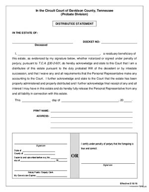 Estate Statement In Lieu Distributee Tennessee Atticus Forms