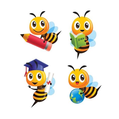 Cartoon Cute Bee Back To School Vector Collection