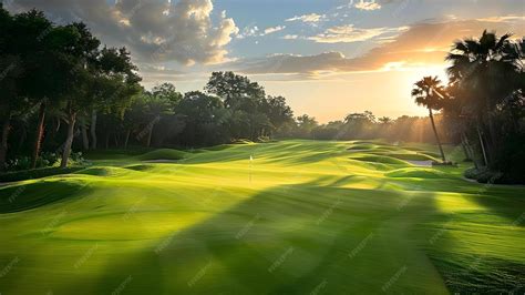 Premium Photo Scenic Golf Course Illuminated By Beautiful Lighting