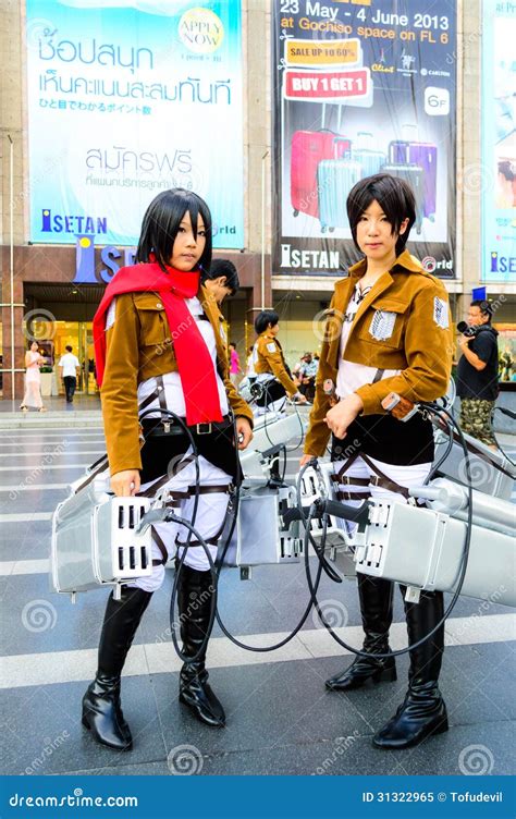 Cosplayer As Characters Mikasa Ackerman And Eren Jaeger From Attack On Titan Editorial Image