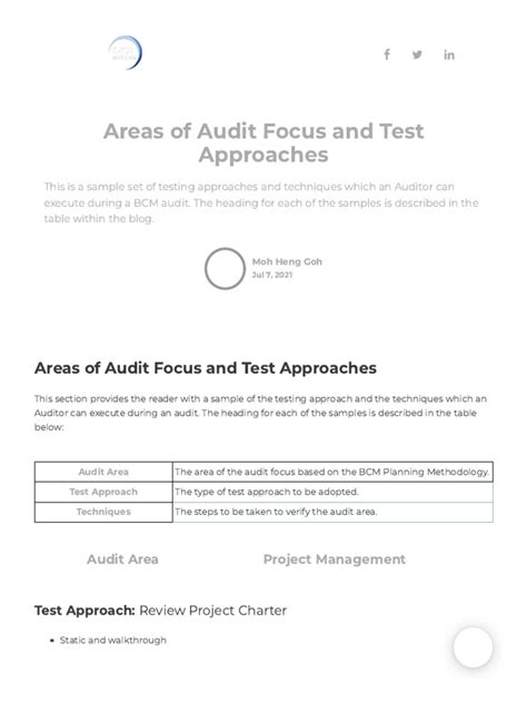 Areas Of Audit Focus And Test Approaches Pdf Audit Backup