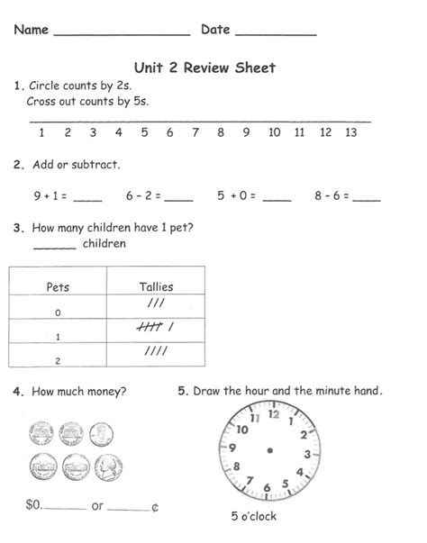 1st Grade F L A G Math Practice Test