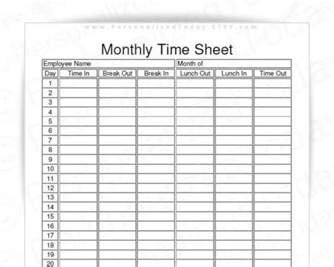 Printable Time Sheet