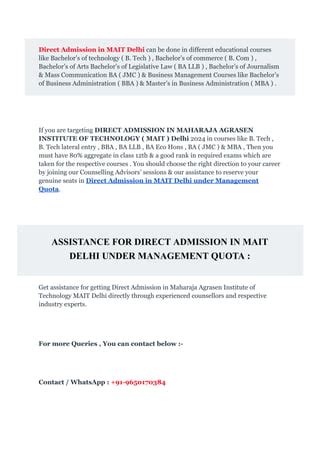 Direct Admission In Maharaja Agrasen Institute Of Technology Mait Delhi
