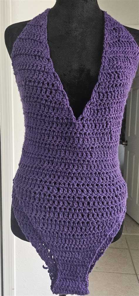 Purple Crocheted One Piece Swimwear Etsy