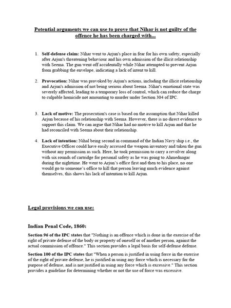 Potential Arguments We Can Use To Prove That Nihar Is Not Guilty Of The Offence He Has Been