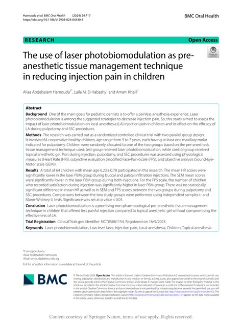 Pdf The Use Of Laser Photobiomodulation As Pre Anesthetic Tissue Management Technique In