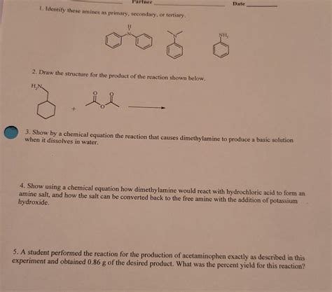 Solved Partner 1 Identify These Amines As Primary Chegg Com