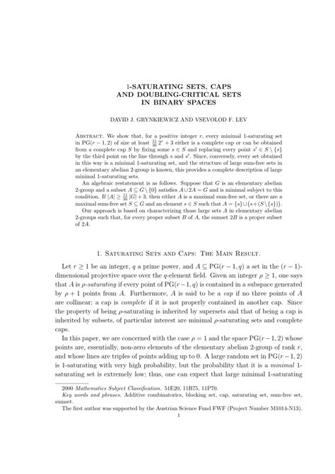 Pdf 1 Saturating Sets Caps And Doubling Critical Sets In Binary Spaces