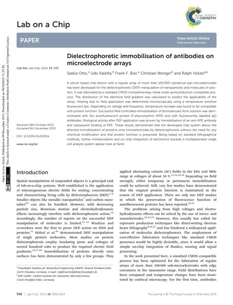 Pdf Dielectrophoretic Immobilisation Of Antibodies On Microelectrode