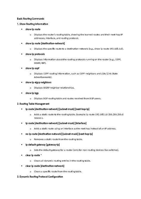Basic Routing Commands Show Routing Information Show Ip Route O Displays The Routers Routing