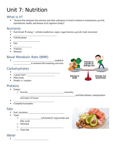 Nutrition Notes Unit 7 Nutrition What Is It “science That