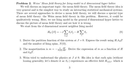 Solved Problem 2 Weiss Mean Field Theory For Ising Model Chegg Com
