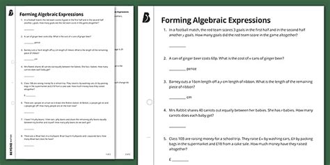 Writing Algebraic Expressions Worksheet Beyond Maths Worksheets Library