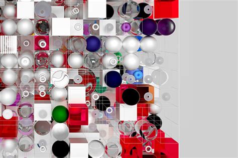 흰색 녹색 빨간색 보라색과 유리 매트 알루미늄 금속 재료와 플라스틱에 흰색 녹색 빨간색 보라색과 파란색 색상의 큐브 구체 토러스로 간단한 형상 그림을 기반으로 추상 미술