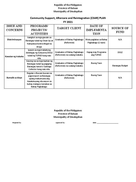 Community Support Aftercare And Reintegration Csar Plan Pdf