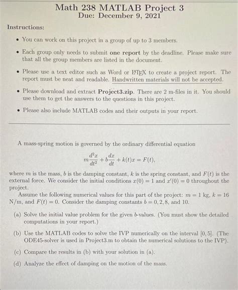 Math 238 Matlab Project 3 Due December 9 2021